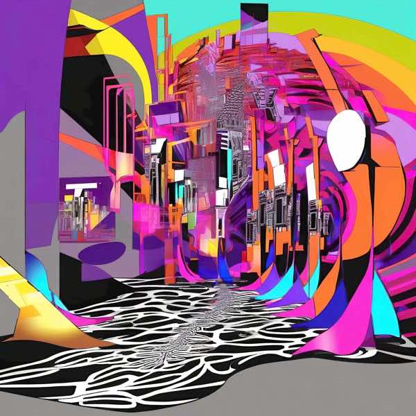 最初の商品画像がポスターの全体図です．2 番めの商品画像として中央部分の拡大図をのせています． 【GPT5/4o による解説】 (正確でない場合がありますので，ご注意ください.) この絵は，ネオンのように明るいピンクやオレンジ，青緑が渦のよ...