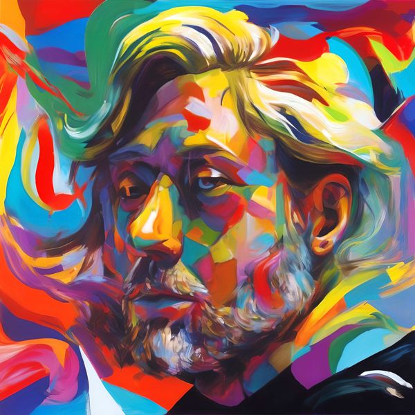 最初の商品画像がポスターの全体図です．2 番めの商品画像として中央部分の拡大図をのせています． 【GPT5/4o による解説】 (正確でない場合がありますので，ご注意ください.) 鮮烈な色彩と断片的な色面で組み立てられたこの肖像画は，色その...