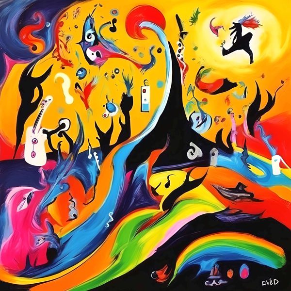 最初の商品画像がポスターの全体図です．2 番めの商品画像として中央部分の拡大図をのせています． 【GPT5/4o による解説】 (正確でない場合がありますので，ご注意ください.) この絵は，シュルレアリスムと抽象表現主義の影響を受けた作品の...