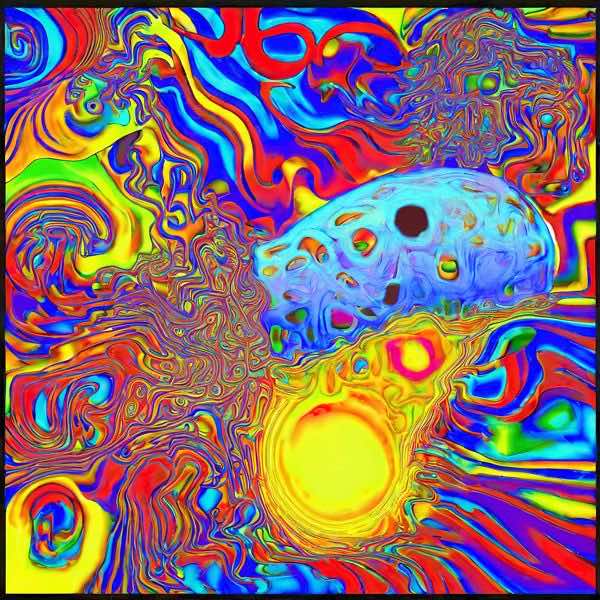 最初の商品画像がポスターの全体図です．2 番めの商品画像として中央部分の拡大図をのせています． 【GPT5/4o による解説】 (正確でない場合がありますので，ご注意ください.) この絵は，サイケデリックアートの影響を強く受けているように見...