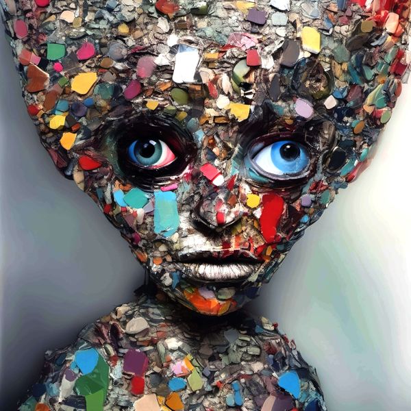 最初の商品画像がポスターの全体図です．2 番めの商品画像として中央部分の拡大図をのせています． 【GPT5/4o による解説】 (正確でない場合がありますので，ご注意ください.) この絵は，シュルレアリスムやキュビスムの影響を受けた作品のよ...