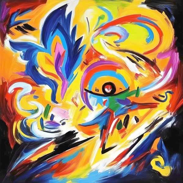 最初の商品画像がポスターの全体図です．2 番めの商品画像として中央部分の拡大図をのせています． 【GPT5/4o による解説】 (正確でない場合がありますので，ご注意ください.) 鮮烈な色彩と大胆な筆致が躍動するこの作品は，画面全体が渦巻く...