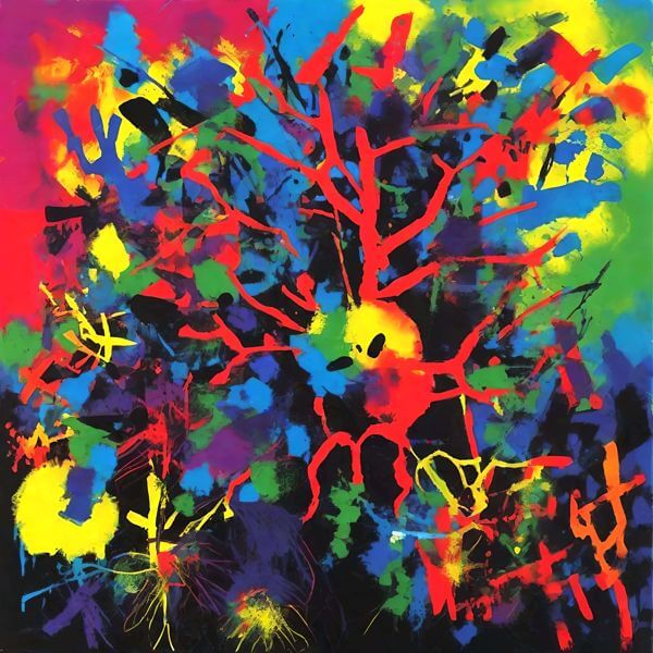 最初の商品画像がポスターの全体図です．2 番めの商品画像として中央部分の拡大図をのせています． 【GPT5/4o による解説】 (正確でない場合がありますので，ご注意ください.) この絵は，抽象表現主義の影響を強く受けた作品です． 色彩の大...