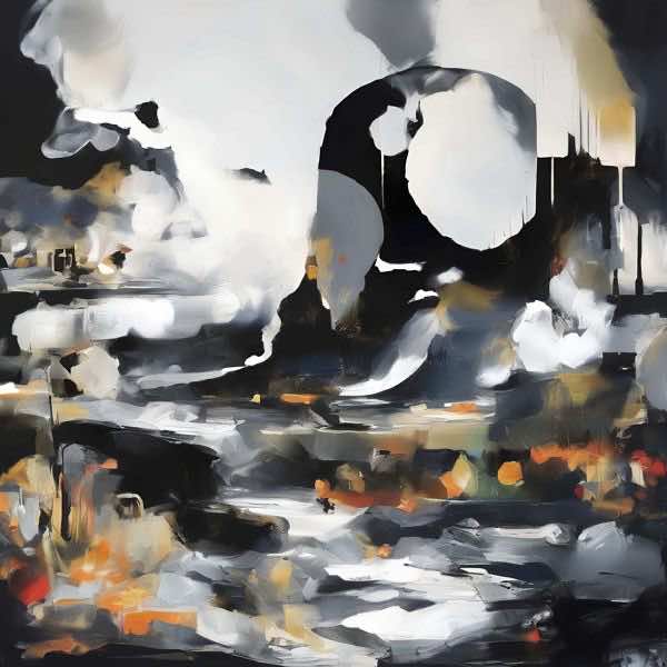 最初の商品画像がポスターの全体図です．2 番めの商品画像として中央部分の拡大図をのせています． 【GPT5/4o による解説】 (正確でない場合がありますので，ご注意ください.) この絵は，抽象表現主義の影響を受けた作品のように見えます． ...