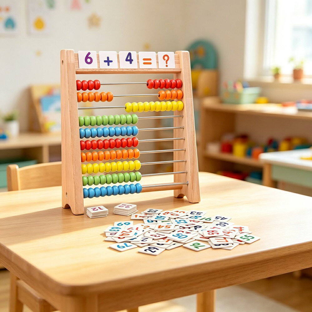 商品説明【数学認識を育てる知育玩具】10段のカラフルなそろばんボードに、各段10個のそろばん玉（計100玉）がセットされています。玉を指で動かしながら数の数え方を学べるだけでなく、「＋」「−」「×」「÷」「＝」などの記号カードを使って計算式...
