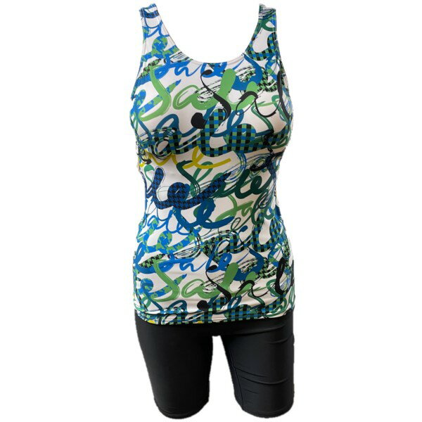 ●レディース フィットネス水着【普通サイズ ~ 大きいサイズ】 ●素材：表地 ポリエステル85% ポリウレタン15% ●柄：英字柄 (※総柄のため、柄の出方は1枚1枚異なります。） ●サイズ（目安）: 7号（バスト80 / ヒップ82~90...