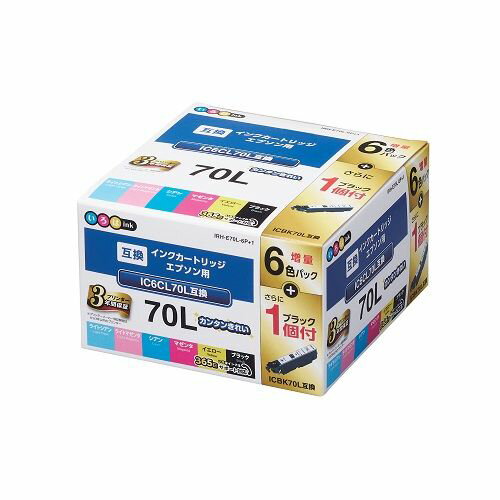 対応カートリッジ:エプソンIC6CL70L。本製品は1回使い切りタイプであり、対応する補充インクはありません。残量検知機能にも対応しておりますので、純正品と同様にご使用いただけます。高温多湿、直射日光の当たる場所を避けて、開封せずに保管して...