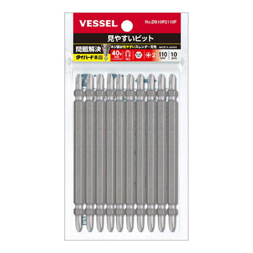 刃先はスリムネジにあった先細仕様です。頭の小さなネジや、沈め打ちに最適です。強さとねばりがあるダイハード鋼を使用しています。 刃先：(＋)2。全長(mm)：110。硬さ：HRC62。パック入数(本)：10。硬度：HRC62。 作業時は、保護...