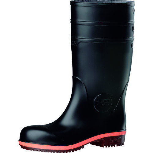 台車作業等から小指も保護出来る先芯を搭載しています。全方向の滑りに強いハイグリップスーパー底です。一般的な低濃度の酸、アルカリに対して耐薬品性を有しています。筒幅調整用の穴あけ溝付きです。用途や体形に合わせて筒の長さ調整が可能です。 寸法(...