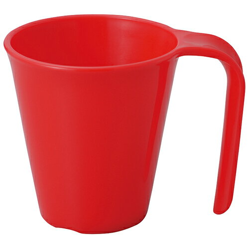 【用途】飲料用カップ。【機能・特長】バータイプの取っ手は、握力の弱い方でも安心して使えます。お子様やご高齢の方にも最適です。【材質】ポリプロピレン樹脂。 容量:250cc。サイズ:直径82×取っ手部110×高さ85mm。色:レッド。耐熱温度...