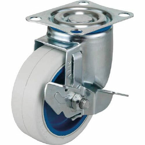 許容荷重(kgf):72。車輪径D(mm):75。車輪幅(mm):27。取付ピッチX×Y(mm):55×42。取付穴径P(mm):8.8。取付高H(mm):93。取付座A×B(mm):70×58。プレート式。自在式（ストッパー付）。金具:超...