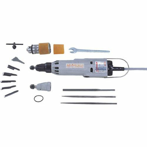 振動ヘッド:塗膜・さびなどのはく離。木彫・削り・叩き（ポンチ）加工。ヤスリヘッド:切削加工面の精密ヤスリ仕上げ、バリ取り。回転ヘッド:超硬バー・ドリルなどでの切削・磨き・穴あけ。 消費電力(W):80。全長(mm):228。外径(mm):4...