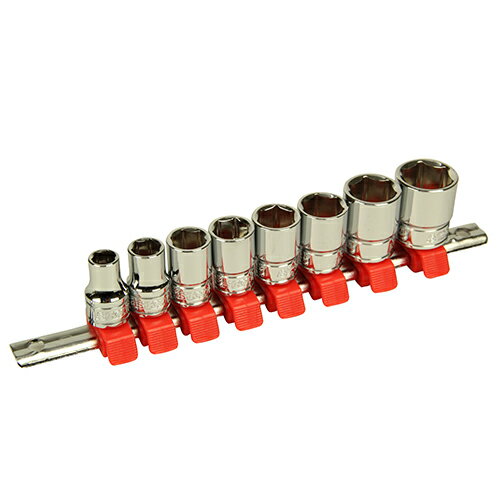 差込角9.5mm、ミリサイズ対応、ソケット8個組セットです。 【用途】六角ボルト・ナットの締付け、緩め作業。【機能・特徴】面接触加工でボルト・ナットの角に優しい設計です。ソケットホルダーは、ワンタッチ操作で簡単にソケットを取外せ、確実にソケ...