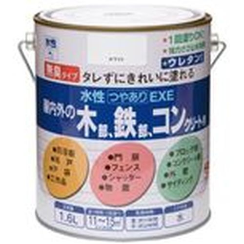 タレずに塗れる、1回塗りの水性ツヤあり塗料です。イヤな臭いのない無臭タイプの塗料です。乾きが早く（約1時間）、乾くと日光や雨に強い塗膜となります。屋内外の鉄部木部コンクリートなど、広い用途に使えます。（床面には塗れません）。ニッペの水性つや...