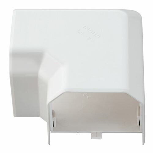 室内用配管化粧カバー ●平面90°曲り。 ●ホワイト色。 ●寸法A/B/C/D(mm):90/73/79/124。 ●平面90°曲り。 ●使用用途以外で使用しないでください。