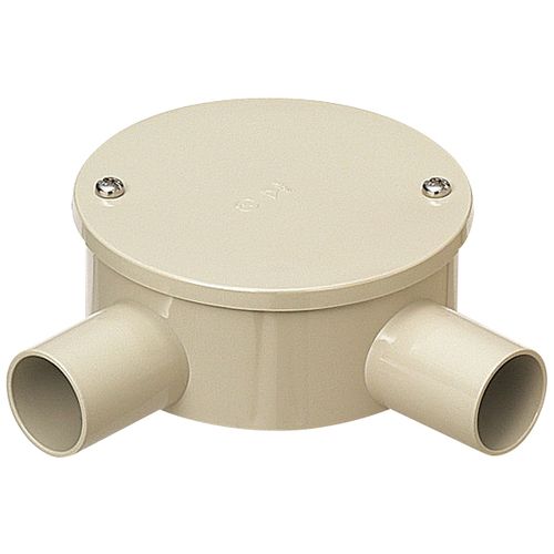 露出用の配管ボックスです。 ●VE管との接続に使用します。 ●未来工業の露出用丸形ボックス(カブセ蓋)をDCMでは販売しております。その他の住宅設備も多数取扱っております。 ●色:ベージュ ●適合管:VE16 ●2方出(L) ●高耐候性 ●...