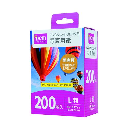 高画質。デジカメ写真の出力に最適！ ●1枚サイズ： 89×127mm/厚み0.27mm。 ●DCMブランドの写真用紙　L判　200枚をDCMでは販売しております。その他のオフィス・ステーショナリーも多数取扱っております。 ●DCMカーマ、D...