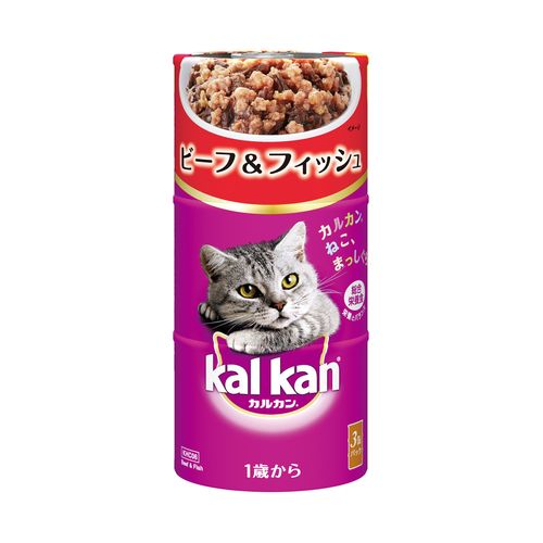 成猫用ウエットフード。厳選された精肉ビーフにかつおを加えた上品な味わい。1歳以上の猫に必要な全ての栄養素をバランスよく配合した総合栄養食です。 商品サイズ:幅75×奥行75×高さ145mm。内容量:160g×3缶。原材料:魚類(かつお等)、...