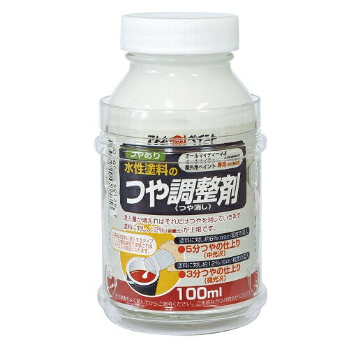 アトムオールマイティーネオのツヤを落としたいときに。 ●お好みのツヤに調整できます。 ●アトムハウスペイントのアトムつや調整剤をDCMでは販売しております。その他の塗料も多数取扱っております。 ●サイズ：100ML。 ●使用量の目安：塗料に...