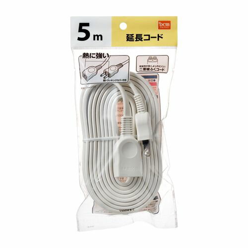 熱に強い!耐トラッキングカバー付 ●DCMカーマ、DCMダイキ、DCMホーマック、DCMサンワ、DCMくろがねや全国展開ホームセンターDCMグループのオリジナル商品です！ ●定格:AC125V15A。 ●1500Wまで。 ●コード長:5m。...