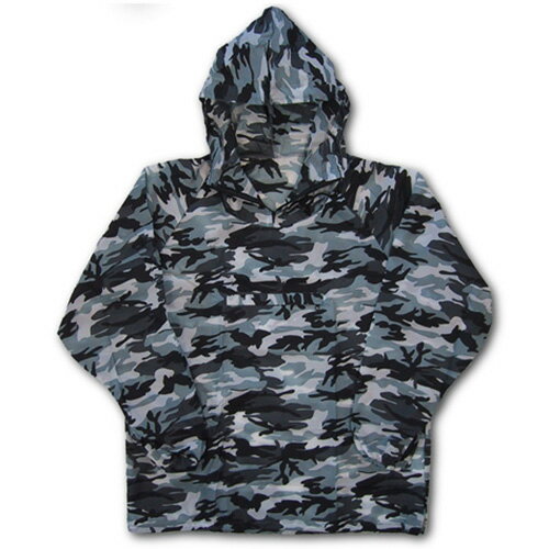 迷彩柄のカジュアルヤッケ。汚れが付きにくいはっ水加工をしました。かぶりタイプ。 ●素材は汚れが付きにくいナイロン100%にはっ水加工を施し、風よけに最適です。 ●ナイロン100%。 ●グレー。 ●L。 ●防水ではありませんのでレインウェアと...