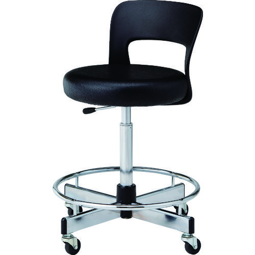 工場での作業用チェア 張地:ビニールレザー。色:ブラック。座幅(mm):375。座高(mm):510〜690。座奥行(mm):375。組立目安:完成品。脚リング部:455φ。 お届け時間の指定は承れません。使用用途以外で使用しないでください...