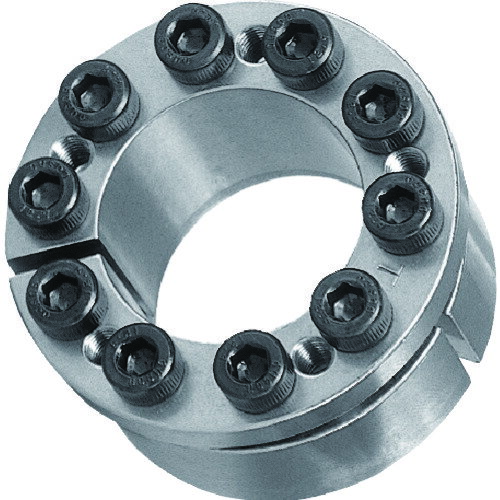 キー等を使わず軸とボスを締結させる摩擦式締結具です。 内径(mm):80。外径(mm):107。長さ(mm):41.5。二面幅寸法(mm):22。使用温度範囲(℃):-30℃〜+200℃。スラスト荷重(kN):118。伝達トルク(N・m):...