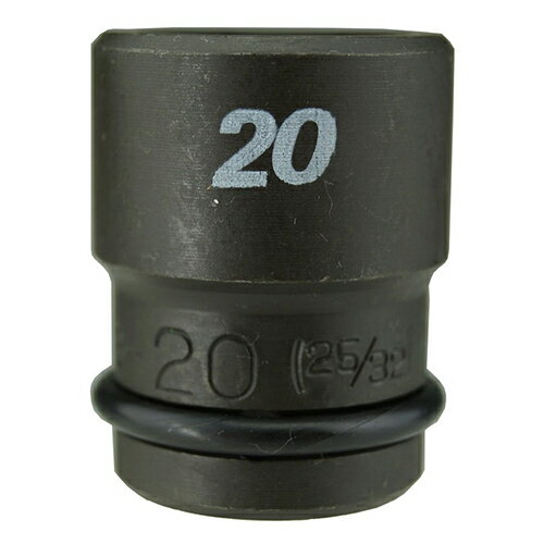 インパクトレンチに取り付けて使用するショートタイプのソケットです。 ●【用途】ナット・ボルト等の締めつけ、緩め作業。 ●【機能・特長】ピンロック式で、ピンとOリングで保持します。 ●対辺寸法:20mm(25/32inch)。 ●全長:40m...