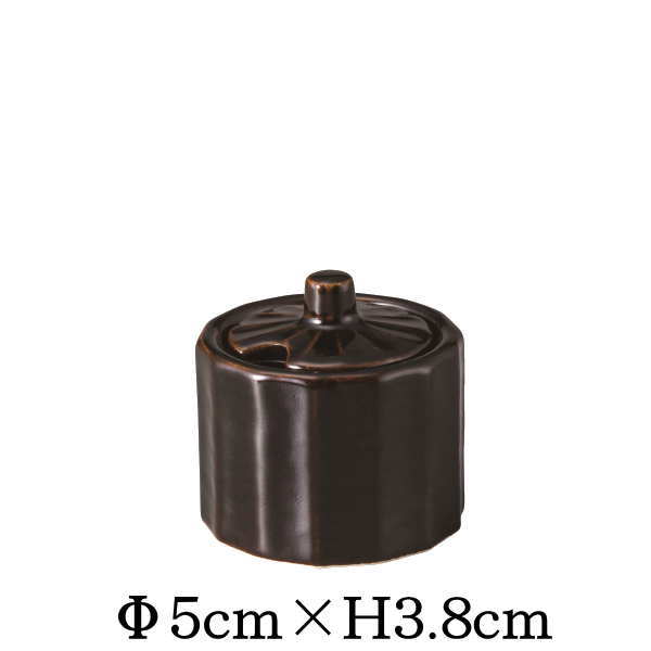 【サイズ】φ5cm×H3.8cm 【カラー】黒系　※写真と実物では光の加減等で多少色合いが違う場合があります。 【素材】磁器 【取り扱い】電子レンジ○、食洗機○、直火×、オーブン× 【用途】薬味入れ、調味料入れ、七味入れ