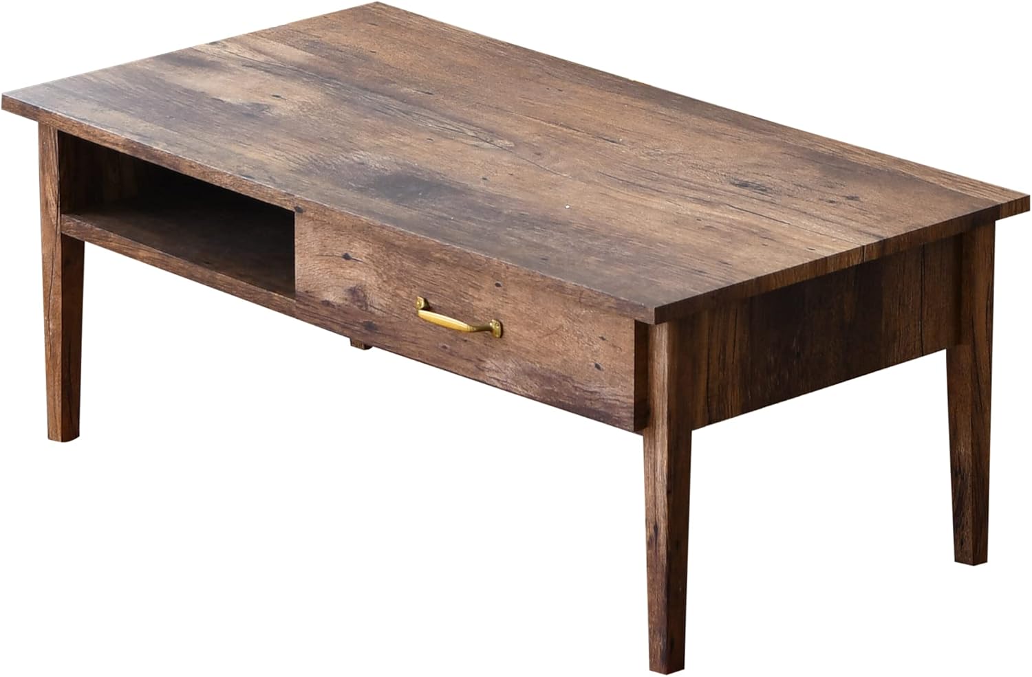 小物の収納に便利な引出し付き、ヴィンテージ調仕上げのローテーブルです。【サイズ】幅100×奥行55×高さ40cm【素材】表面材：強化シート 　/　本体：プリント化粧合板【ベトナム製】【完成品】※取っ手の取り付けはお客様での作業になります。※...