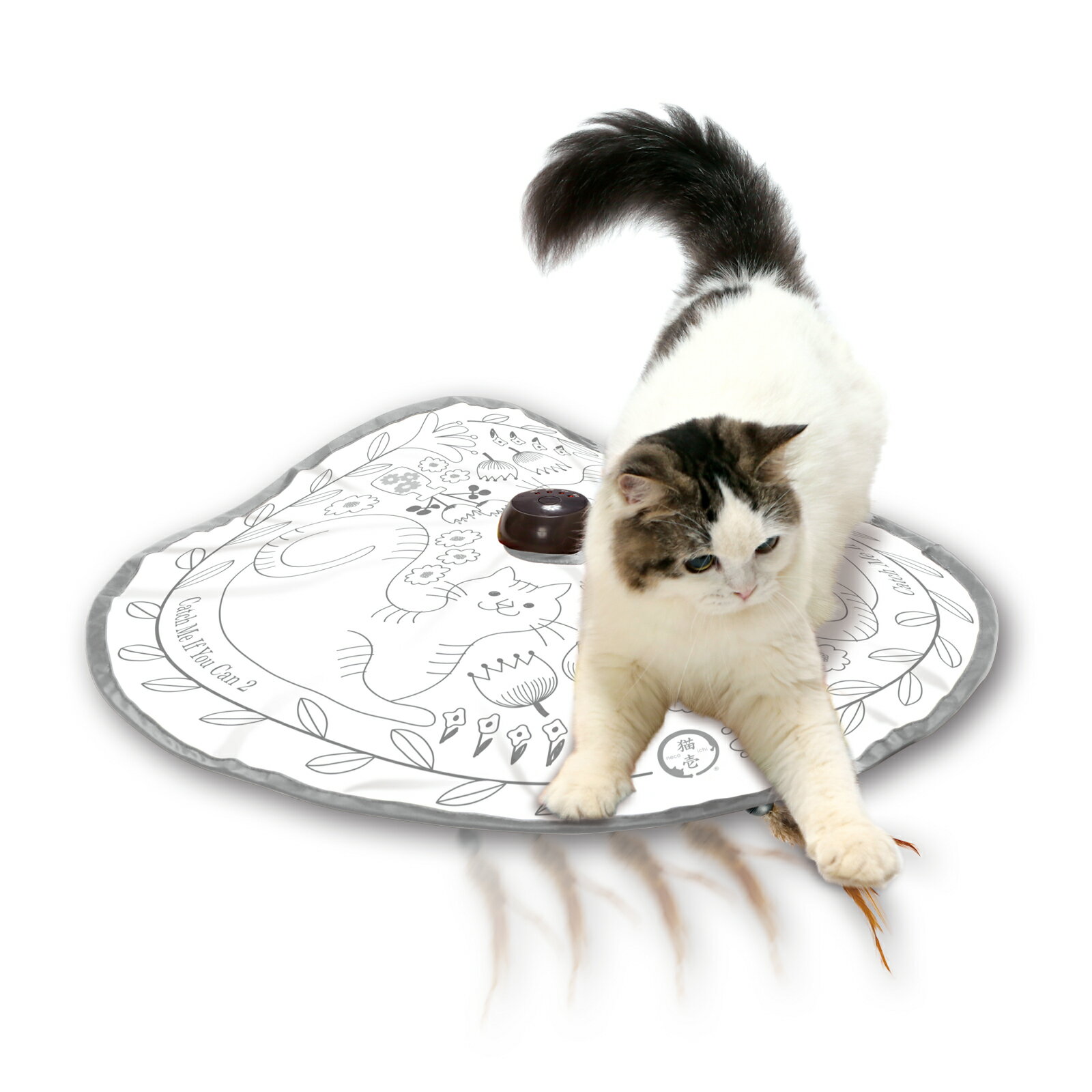 カバーシートの下をくるくると回る猫じゃらしに、猫が夢中になること間違いなし！「1度使うと猫がびっくりするくらいに夢中になって遊ぶ！」「1度使うともう手放せない！」猫壱の電動おもちゃです。■シンプル＆ナチュラルインテリアになじむ、シックなデザ...