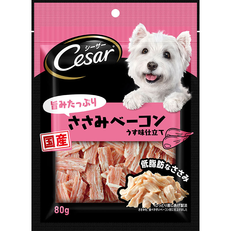見た目が本格的な、うす味仕立てのささみベーコン。低脂肪なささみを使い、食べやすいベーコン状に仕上げました。＜分類＞一般食＜賞味期限＞12ヶ月＜給与方法＞1日 体重～3kg:～8g、体重～5kg:～12g、体重～10kg:～21g、体重～25...