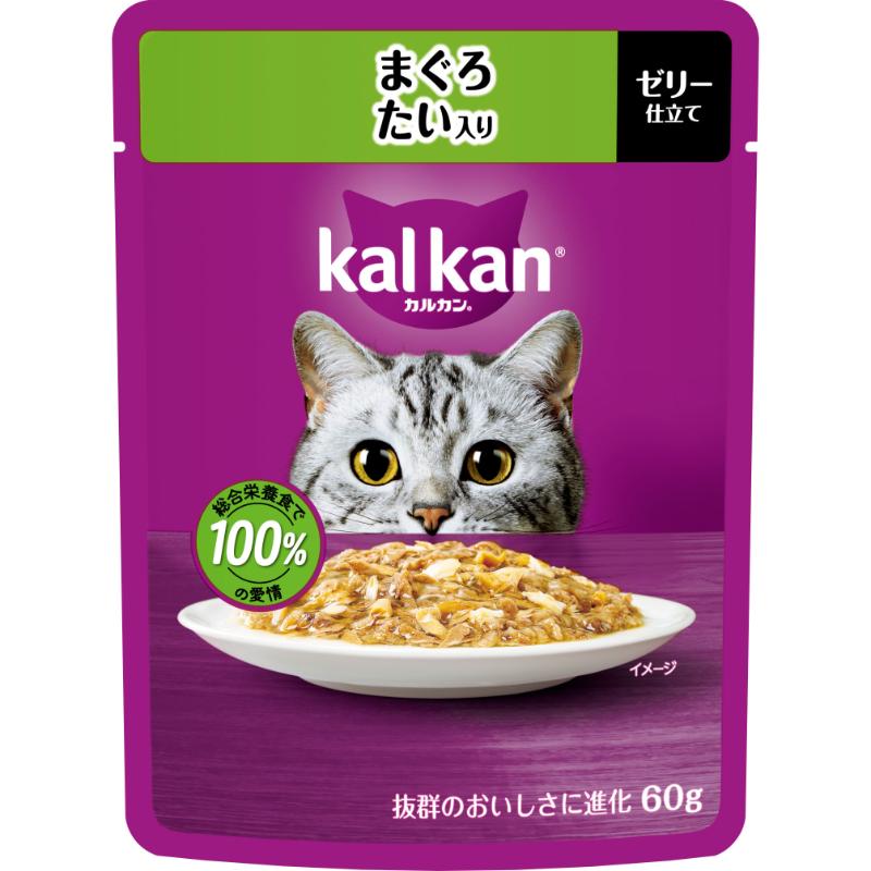 ・抜群のおいしさに進化！厳選されたまぐろにたいを加えカルカン特製だしで煮込み、ジューシーなゼリー仕立てにしました。・1歳以上の猫に必要な栄養素がバランスよく含まれた総合栄養食です。［給与方法］・本製品には、成猫に必要な栄養がバランスよく含ま...