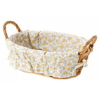 花柄の生地が可愛い、持ち手つきバスケットです。サイズW27×D17×H8(11)cm個装サイズ：27.0×17.0×11.0cm重量個装重量：130g素材・材質煮柳、ウッドチップ、国産生地仕様カラー:イエロー生産国中国おすすめ