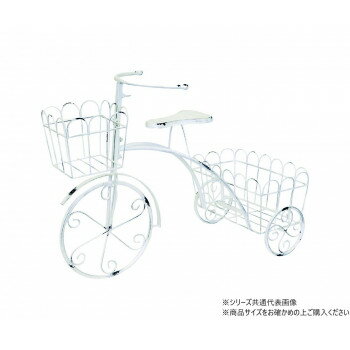ホワイトカラーのガーデントライシクルです。サイズ巾56×奥27.5×高43cm、前カゴ:巾14×奥14×高12cm、後カゴ:巾15×奥27.5×高12.5cm個装サイズ：56.0×27.5×43.0cm重量個装重量：1000g素材・材質アイ...