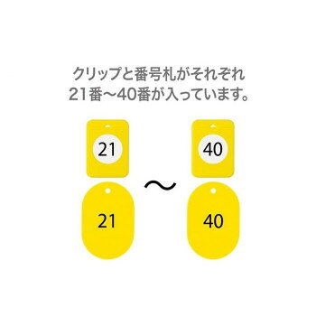 クリップ+番号札。20番単位で購入できます。サイズクリップ:W33×D46×H27mm、番号札:W40×D60×H2.7mm個装サイズ：13×21×3cm重量16.7g個装重量：377g素材・材質番号札:再生樹脂クリップ:樹脂仕様21〜40...