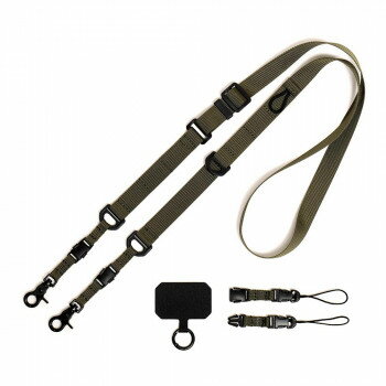 自由自在なアレンジか可能なネックストラップです。先端パーツを付け替えることにより、スマホショルダーのみならずバッグのショルダーストラップとしても使用可能です。ストラップ中間にはDカンやループを配備し、ワイヤレスイヤホンやサングラスなど装着可...