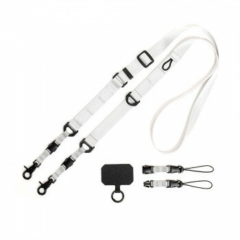 自由自在なアレンジか可能なネックストラップです。先端パーツを付け替えることにより、スマホショルダーのみならずバッグのショルダーストラップとしても使用可能です。ストラップ中間にはDカンやループを配備し、ワイヤレスイヤホンやサングラスなど装着可...