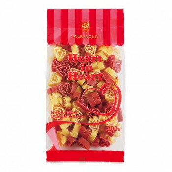 ハートの中にハートが入ったかわいい2色のパスタです。ビートとトマトで色付けしました。※本製品は卵、いか、大豆を加工する施設において製造されております。※日本国内のみ販売可能な商品です。海外販売はできません。内容量200gサイズ個装サイズ：2...