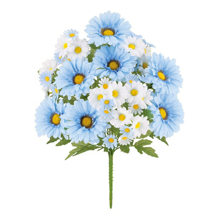 サイズ：全長45cm 花径3.5〜10cm リーフ7cm 適合ポットサイズ:N0006素材：ポリエステル《この商品は、光触媒加工済みです。》明るく健康的な印象のガーベラと、清楚で愛らしい印象のデイジーがミックスされたブッシュです。光触媒加工...