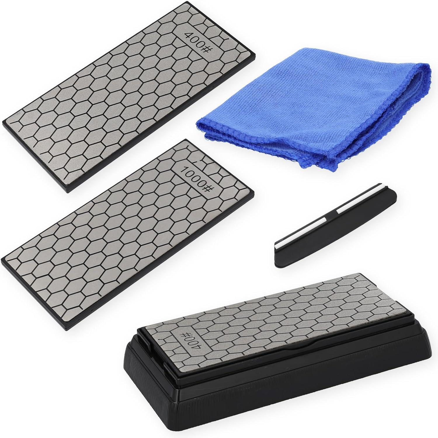 【Deepa Ribusu】砥石 面直し ダイヤモンド 両面ダイヤモンド砥石 包丁研ぎ 砥石台 両面タイプ 研磨 中仕上げ 荒研ぎ 両面 クリップ付【仕様】サイズ：約18cm × 9cm × 3cm付属品：砥石台（滑り止め）、角度固定用クリ...