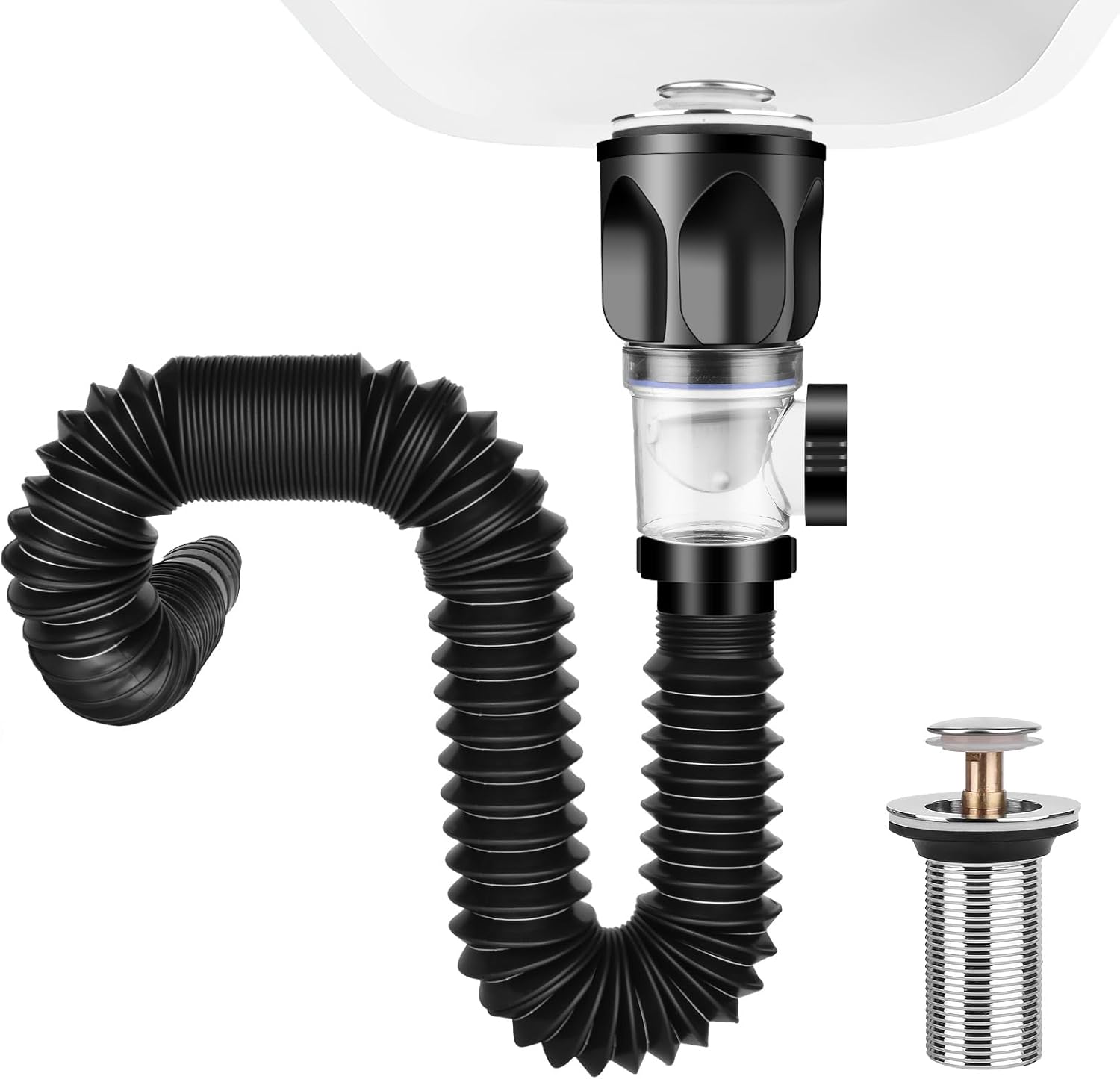 この商品について アップグレード 2イン1 バスルームシンク排水キット 柔軟なPトラップ 1-1/4インチ&1-1/2インチの排水穴に最適 ポップアップ式排水口 詰まり防止シンクストッパー付き 工具不要 取り付け簡単 ご注文から30分以内は...