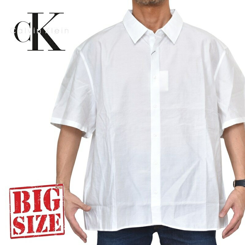 ■サイズ：XXL　（5L相当）■着丈：約81cm■身幅：約73cm■肩幅：約60cm■袖丈：約29cm■素材：コットン100■カラー：[WHITE]CK Calvin Klein カルバンクラインオープン 半袖シャツ リラックスフィット ポ...