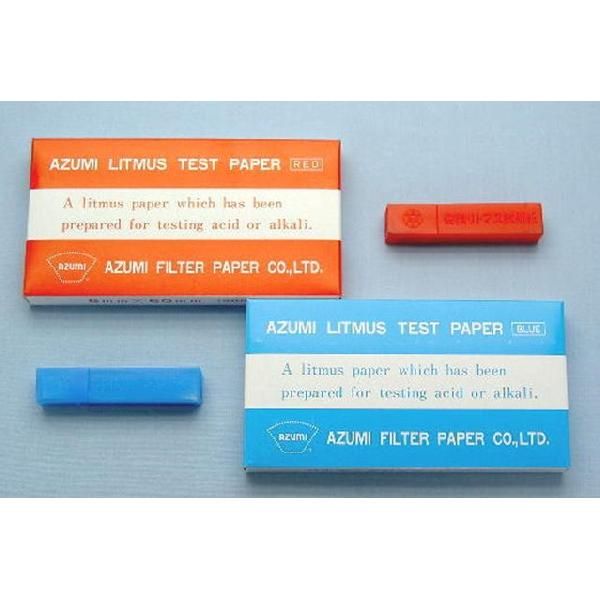 ●AZUMI　リトマス試験紙 色 規格 サイズ（mm） 入数 青 リボン式ブックタイプ 8×60 500枚入　50枚綴×10冊　 赤 リボン式ブックタイプ 8×60 500枚入　50枚綴×10冊　　