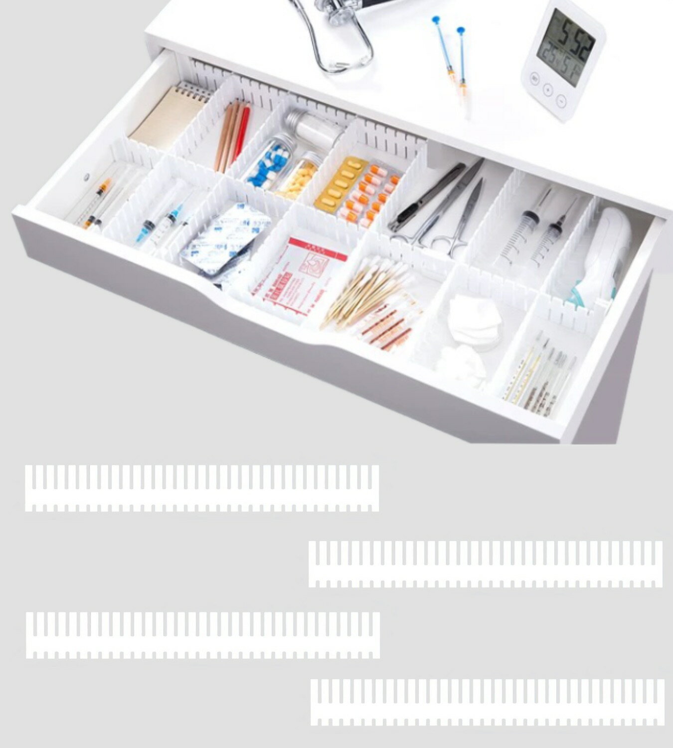 【商品説明】★引き出しの仕切り板は高品質のプラスチック製で、頑丈なのに組み立てが簡単。★企業向けのためプラスチックに厚みを付け強度を増しています。★引き出し・トレー・ボックス等のサイズに合わせて、仕切り板の溝の位置を変えて幅の調節ができます...