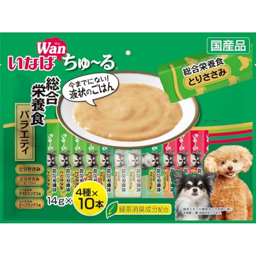 総合栄養食バラエティ-/14グラム (x 40)/-・パッケージ個数:1・本体サイズ(幅X奥行X高さ):39.5×3×29.5cm・本体重量:0.7kg・原産国:日本・愛犬の好きなとりささみをベースに仕上げた。・ちゅ~っと出して、なめるだけ...