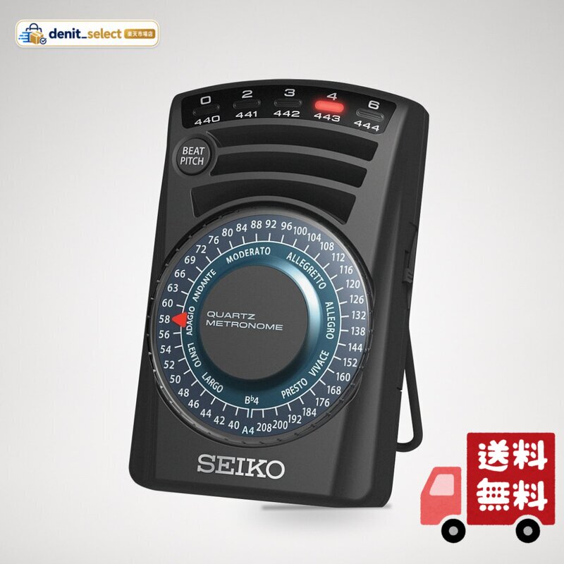 寸法:62(W)×100(H)×29.5(D)mm テンポ:40~208回/分(39ステップ固定) ビート:0, 2, 3, 4, 6 基準発振音A4,B4 基準ピッチ:A4=440~444Hz (1Hz刻み)