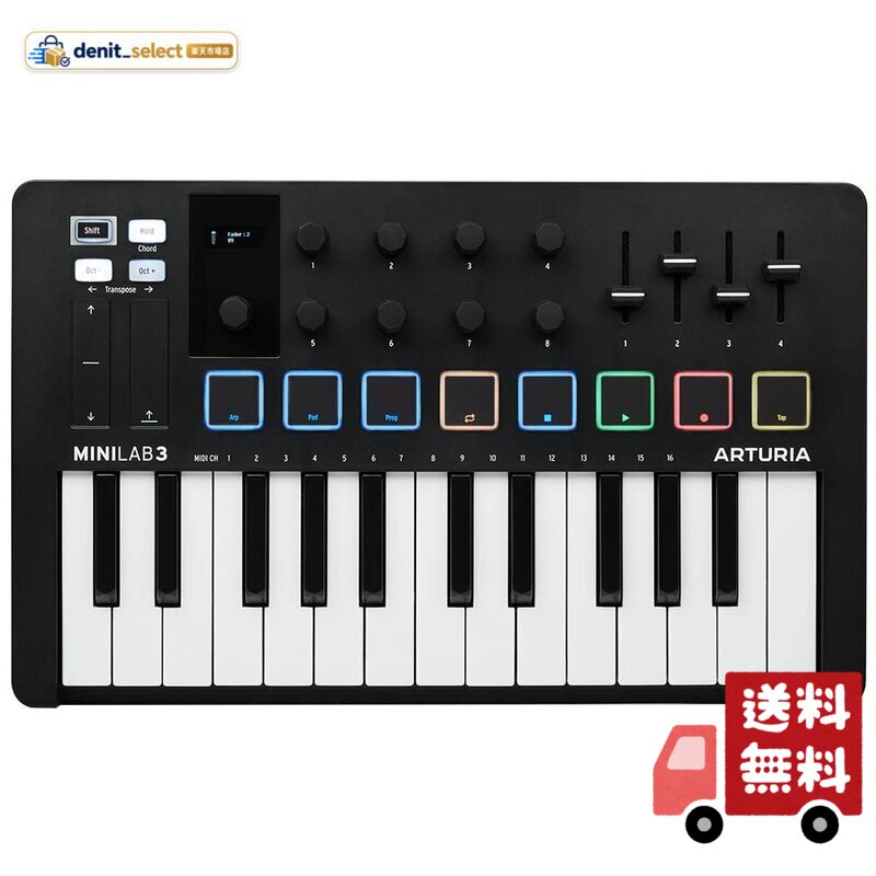 手にしたその日から音楽制作を楽しめる、コンパクトな MIDI キーボード&パッド・コントローラー。 ミニディスプレイとフェーダーを新たに搭載。高いコントロール性能と抜群の使いやすさを実現。 Analog Lab IntroやAbleton ...