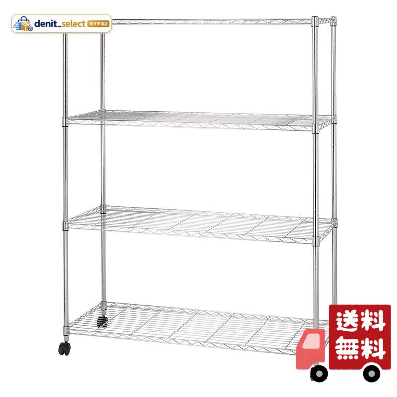 サイズ:(約)幅121.5×奥行46×高さ156cm 本体重量: 素材:シェルフ(棚)・ポール:スチール(クロームメッキ)、スリーブ:ABS樹脂 原産国:中国 シェルフ(棚)内寸(cm):(約)幅114×奥行38.5cm
