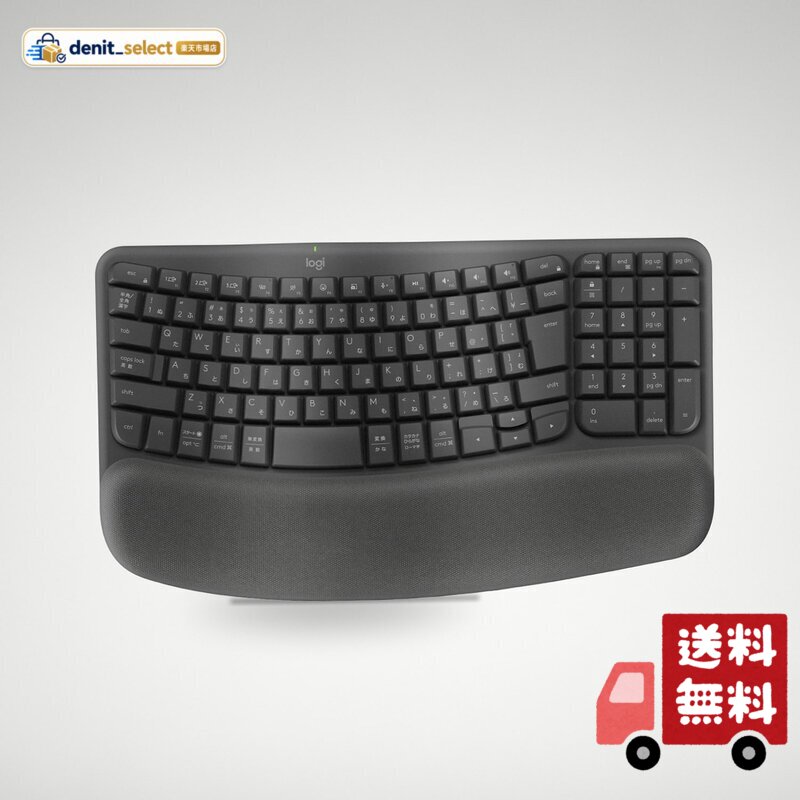 形状記憶素材で3層に成形されたパームレスト一体型/コンパクトなデザインのエルゴノミックキーボード(テンキー付) 本社スイスにて人間工学の専門家により設計されたエルゴノミックキーボード/腕を自然な角度に保つため、ハの字型のキーレイアウトと曲線...